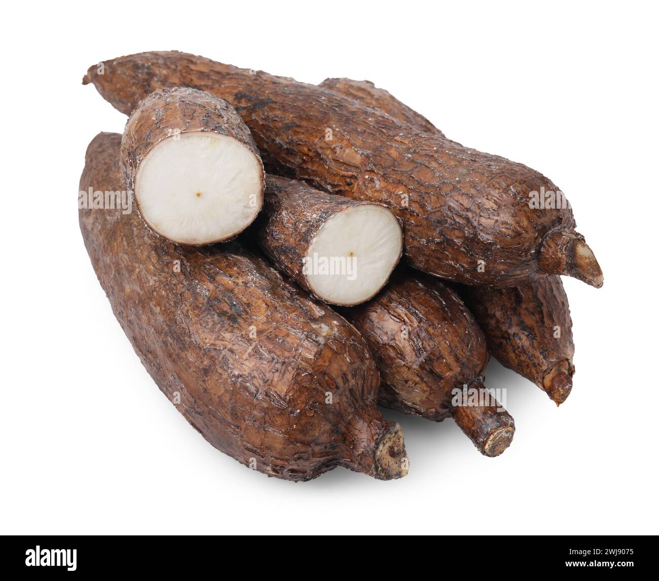 Whole and cut cassava roots isolated on white Stock Photo - Alamy