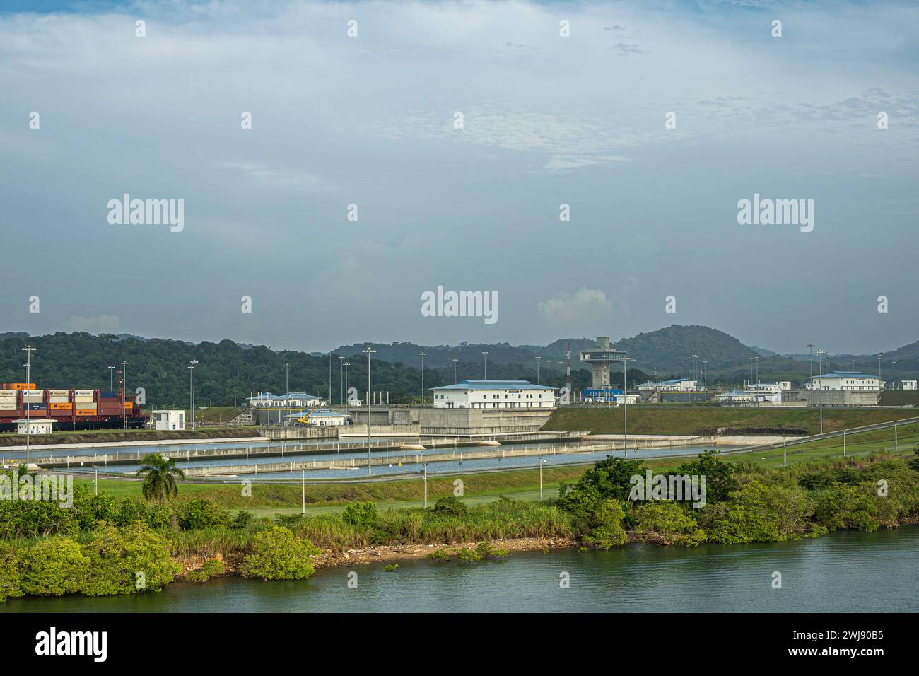 Panama Canal, Panama - July 24, 2023: Wide landscape, Machinery ...