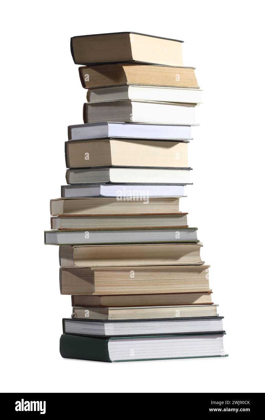 High stack of many different books isolated on white Stock Photo - Alamy