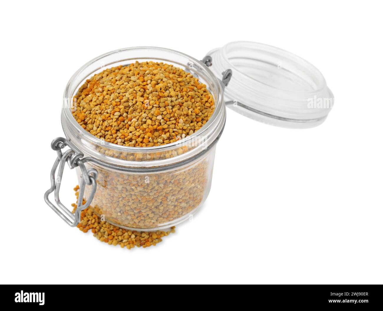 Fresh bee pollen granules in jar isolated on white Stock Photo - Alamy