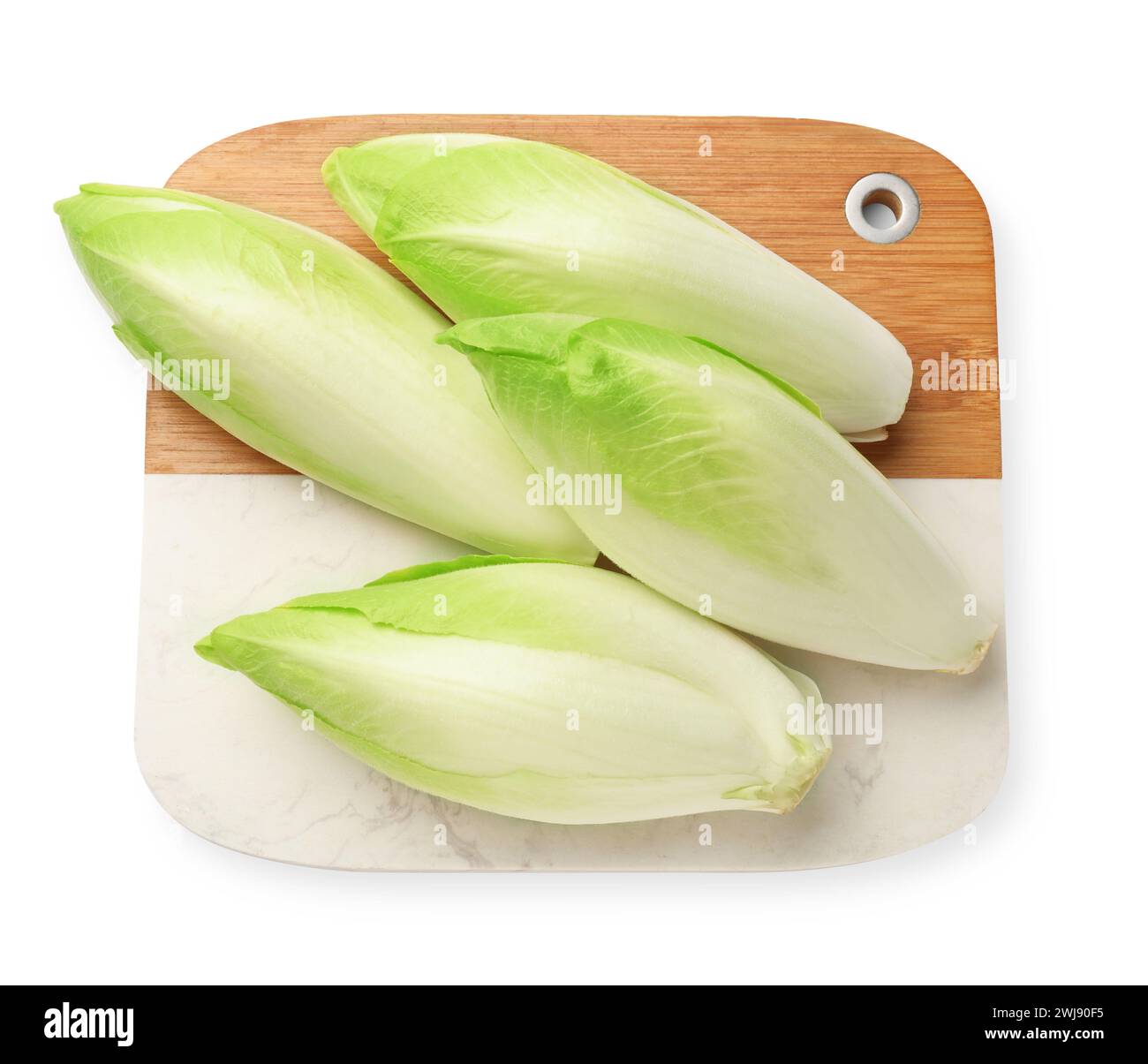 Raw ripe chicories on white background, top view Stock Photo - Alamy