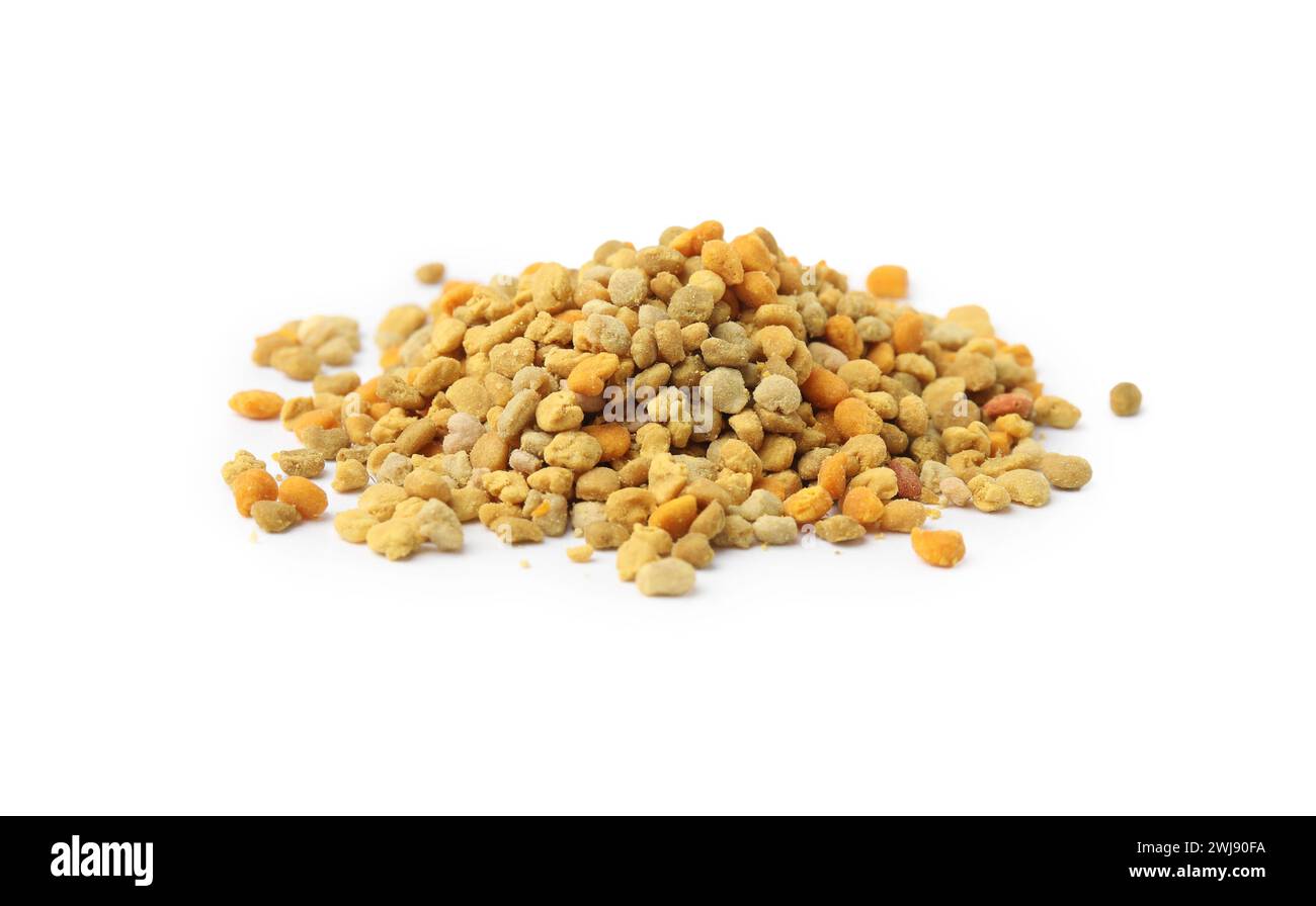Pile of fresh bee pollen granules isolated on white Stock Photo - Alamy