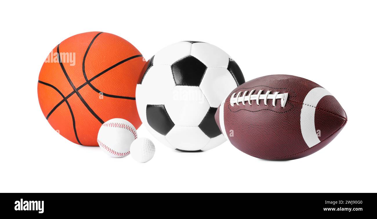 Many different sports balls isolated on white Stock Photo - Alamy