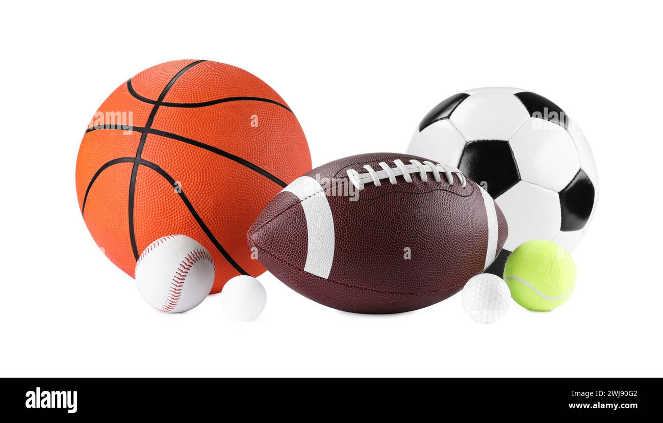 Many different sports balls isolated on white Stock Photo - Alamy