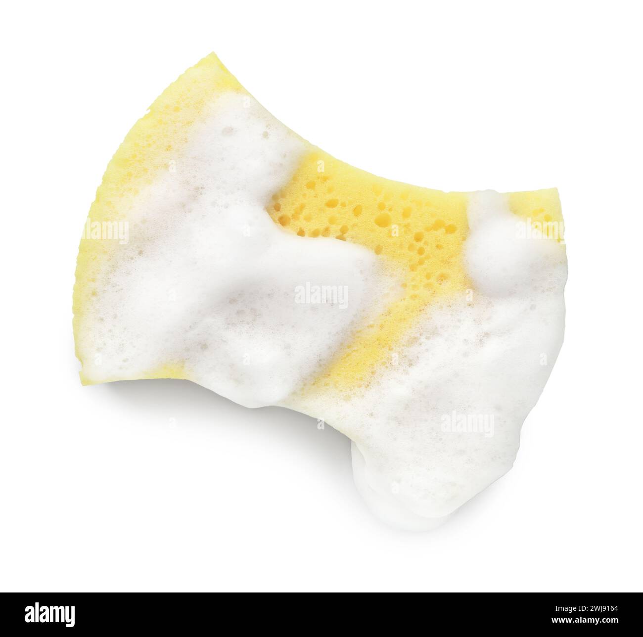 Yellow sponge with foam isolated on white, top view Stock Photo - Alamy