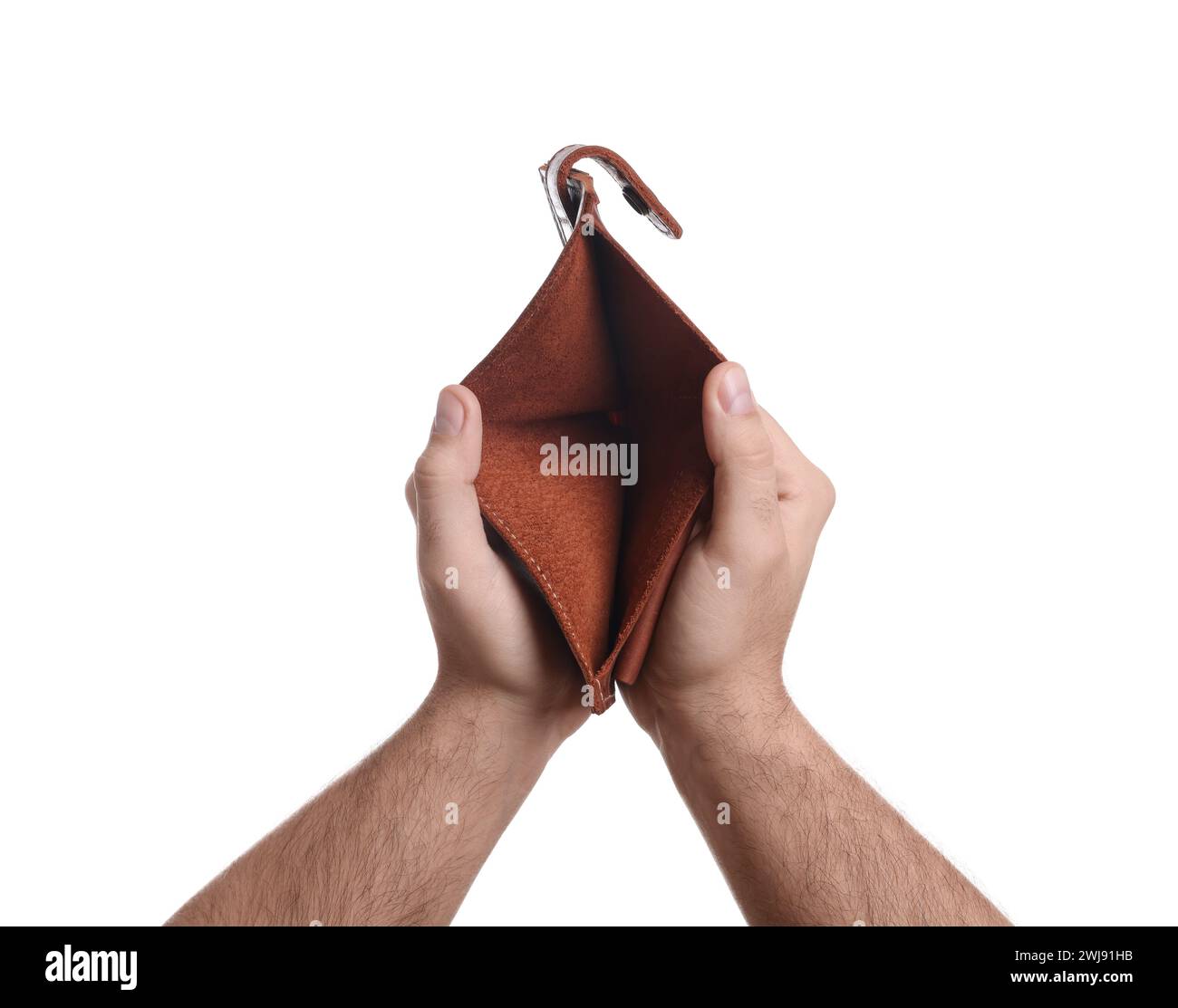 Man showing empty wallet on white background, closeup Stock Photo - Alamy