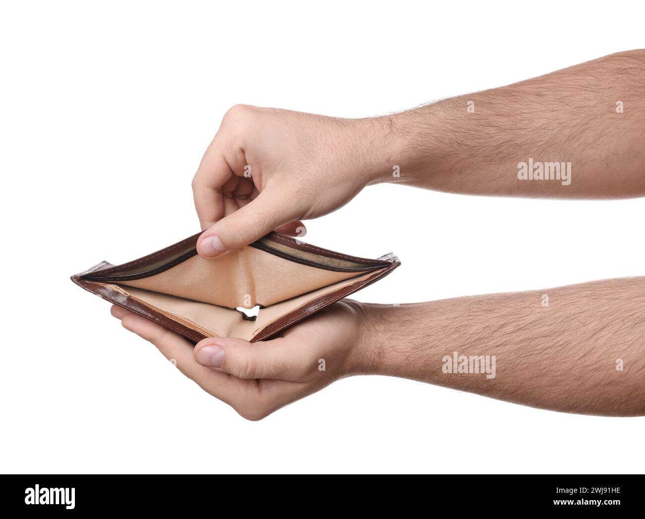 Man showing empty wallet on white background, closeup Stock Photo - Alamy