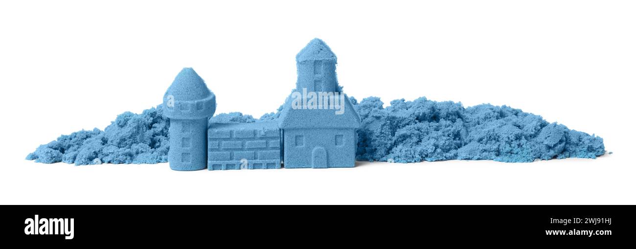 Castle made of blue kinetic sand isolated on white Stock Photo - Alamy