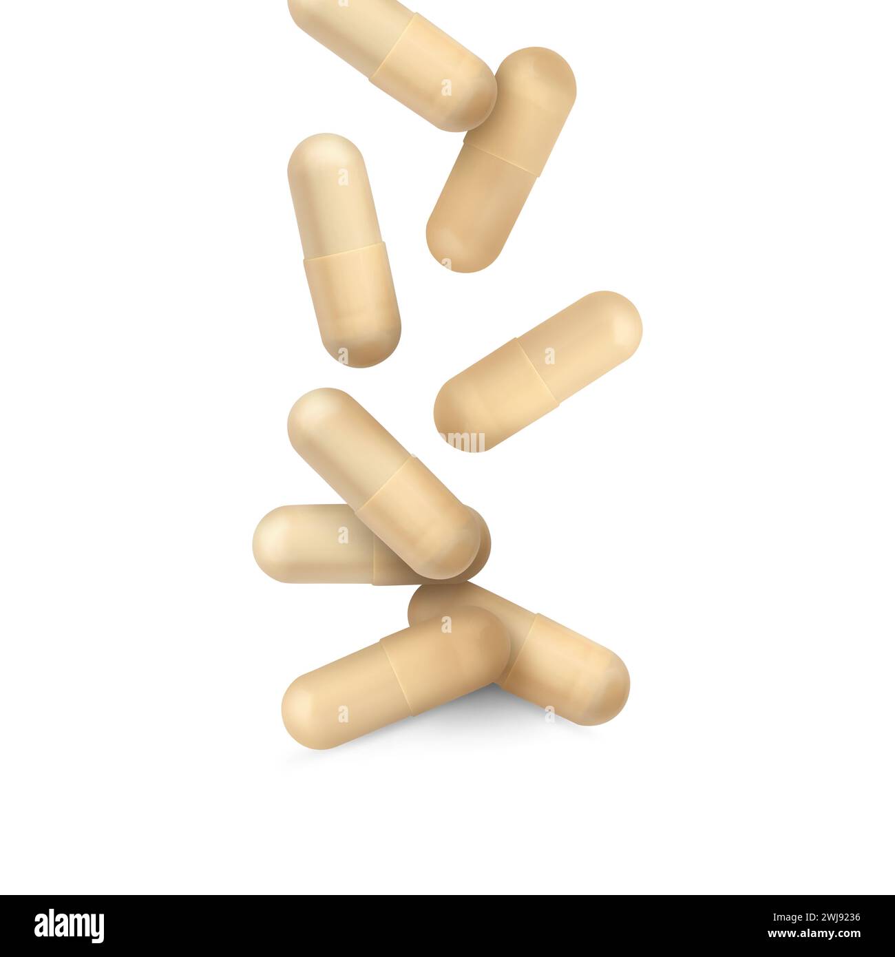 Vitamin. Many capsules falling on white background Stock Photo - Alamy
