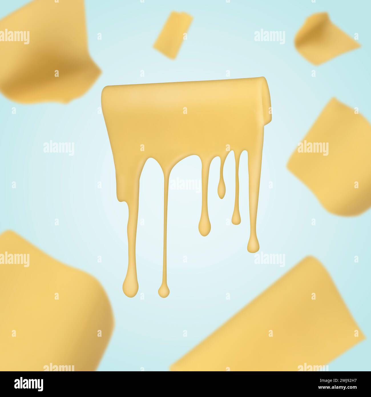 Slices of cheese falling on light blue background Stock Photo - Alamy