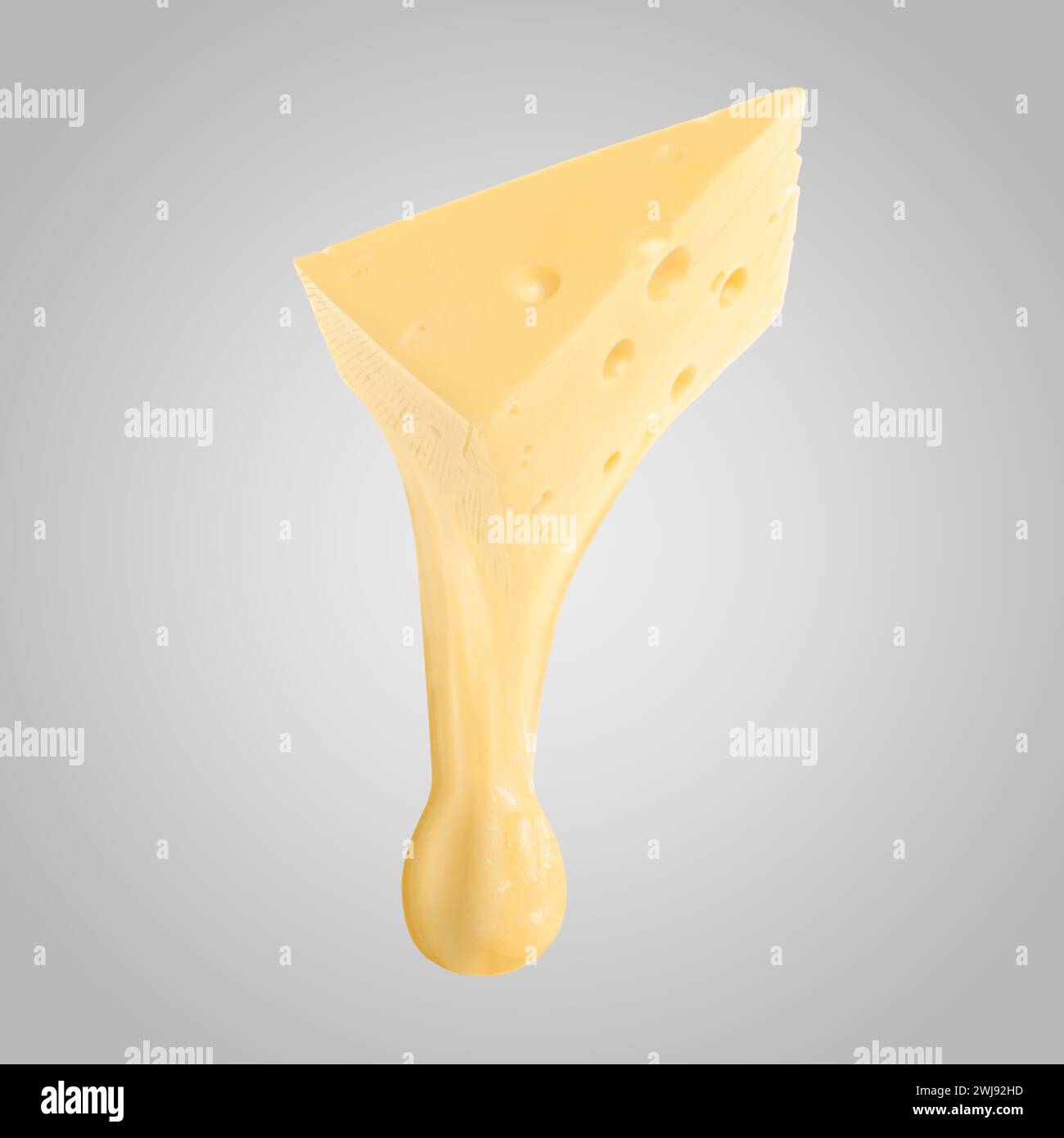 Tasty cheese stretching in air on grey background Stock Photo - Alamy