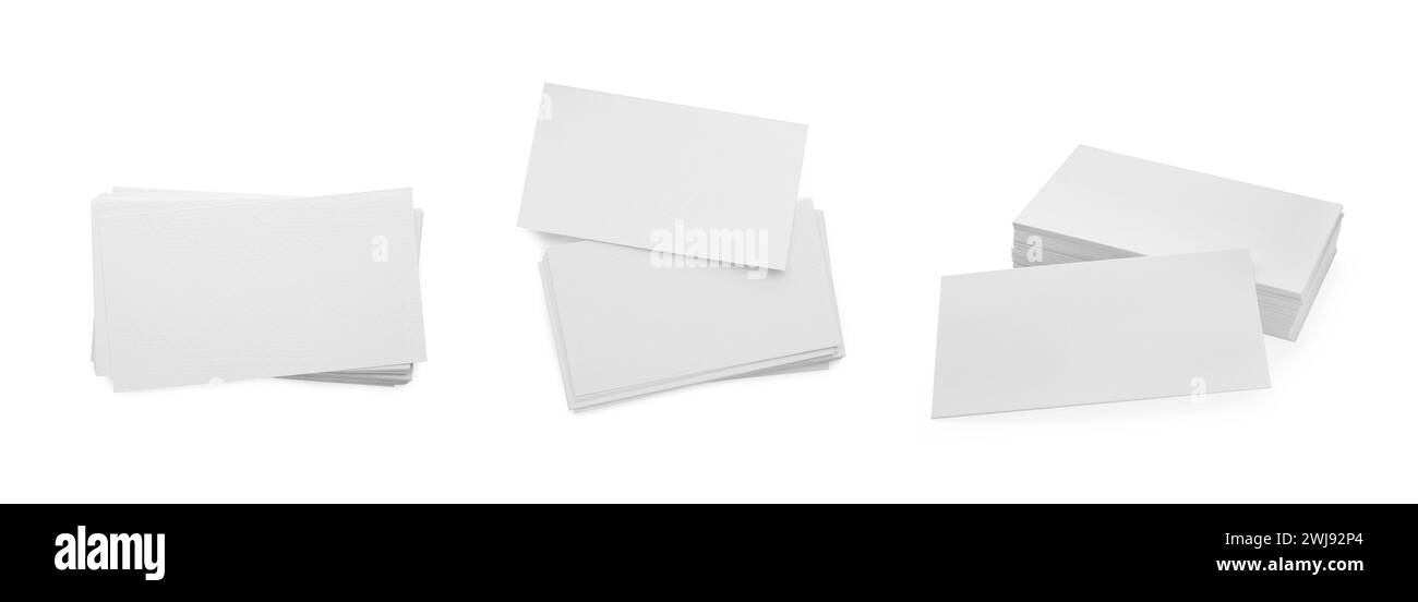 Many blank business cards isolated on white, set Stock Photo - Alamy