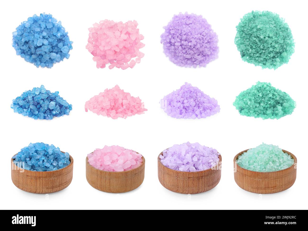 Different sea salt isolated on white, set Stock Photo - Alamy