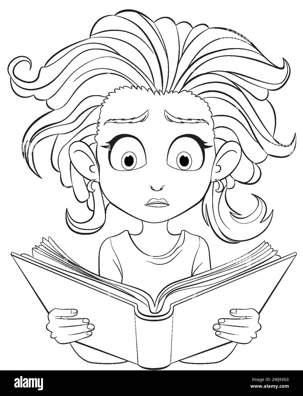Cartoon girl with wide eyes reading a book Stock Vector Image & Art - Alamy
