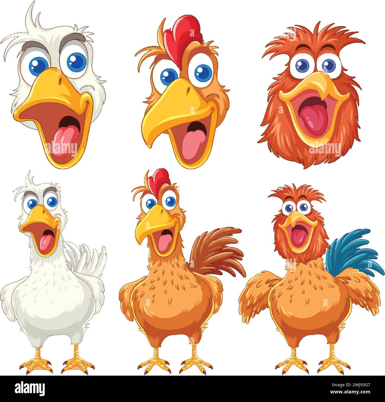 Six animated chickens showing various emotions Stock Vector Image & Art ...
