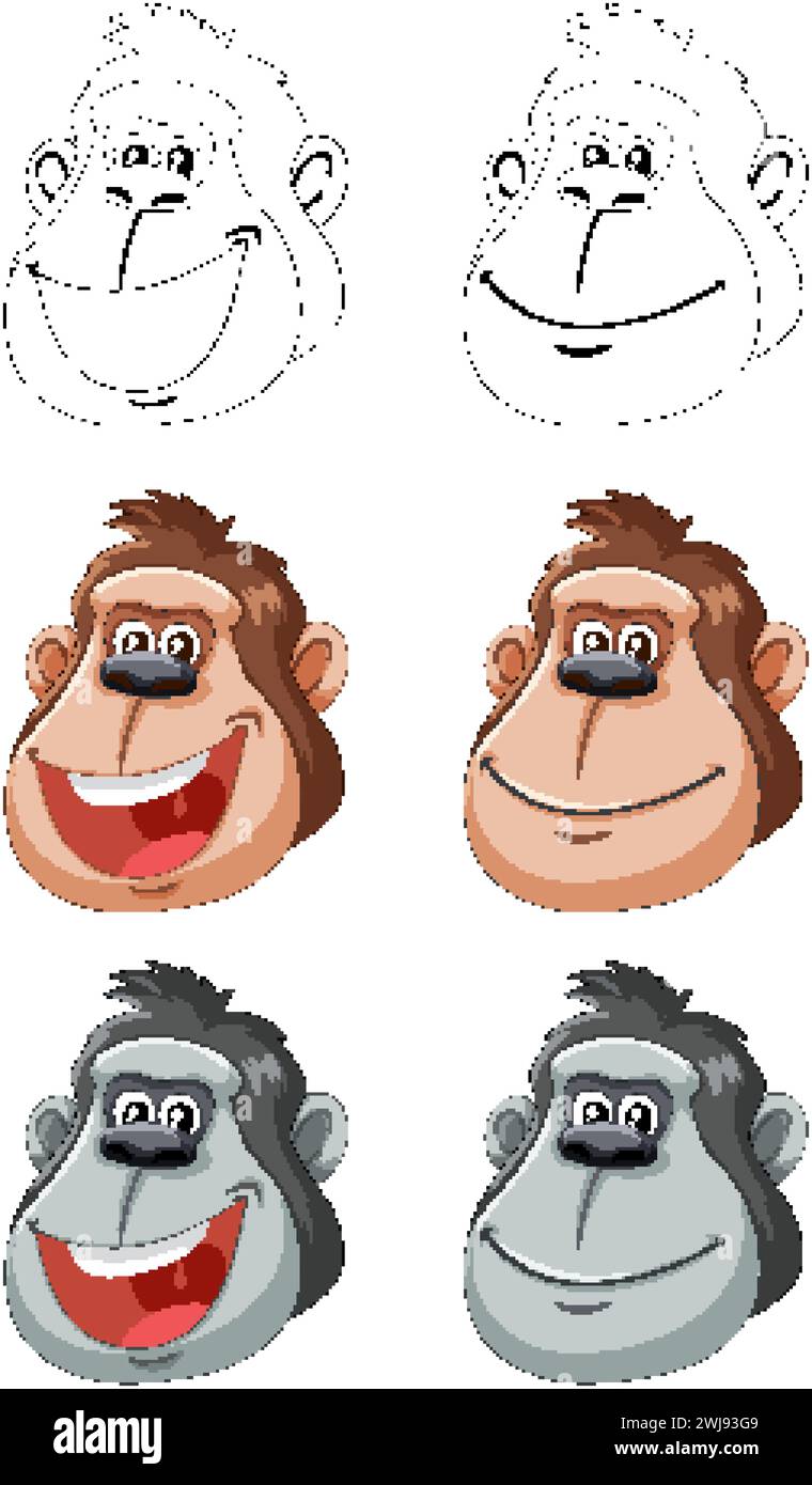 Six vector illustrations of cheerful monkey faces Stock Vector Image ...