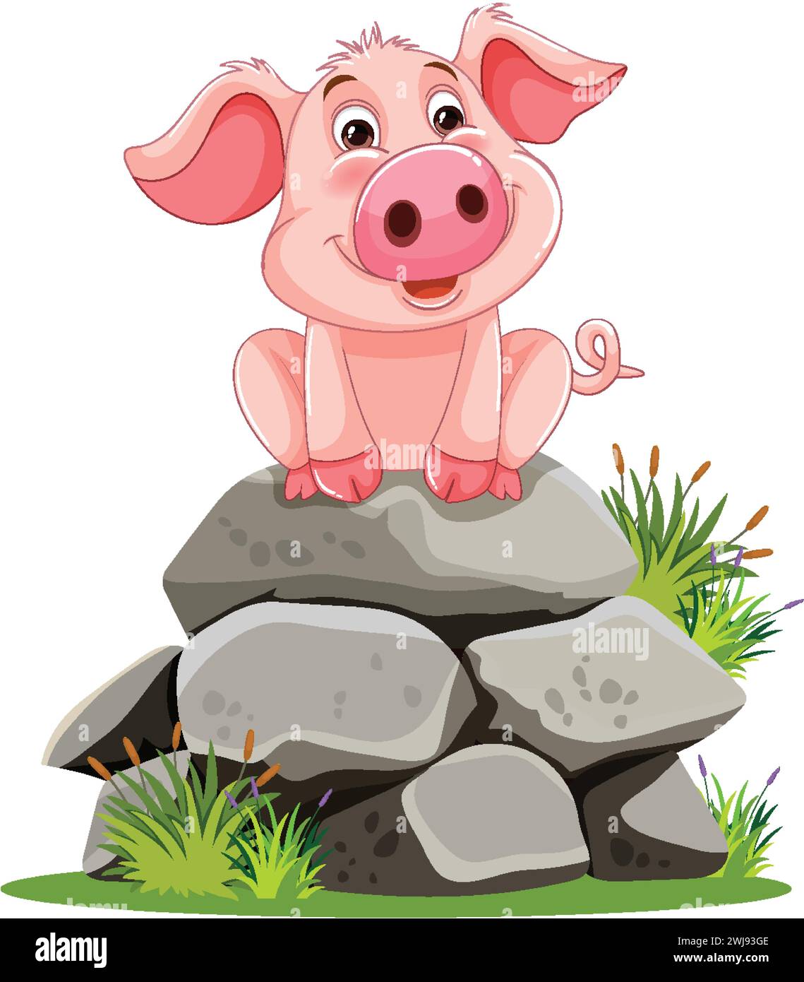 A happy cartoon pig sitting on a pile of rocks Stock Vector Image & Art ...