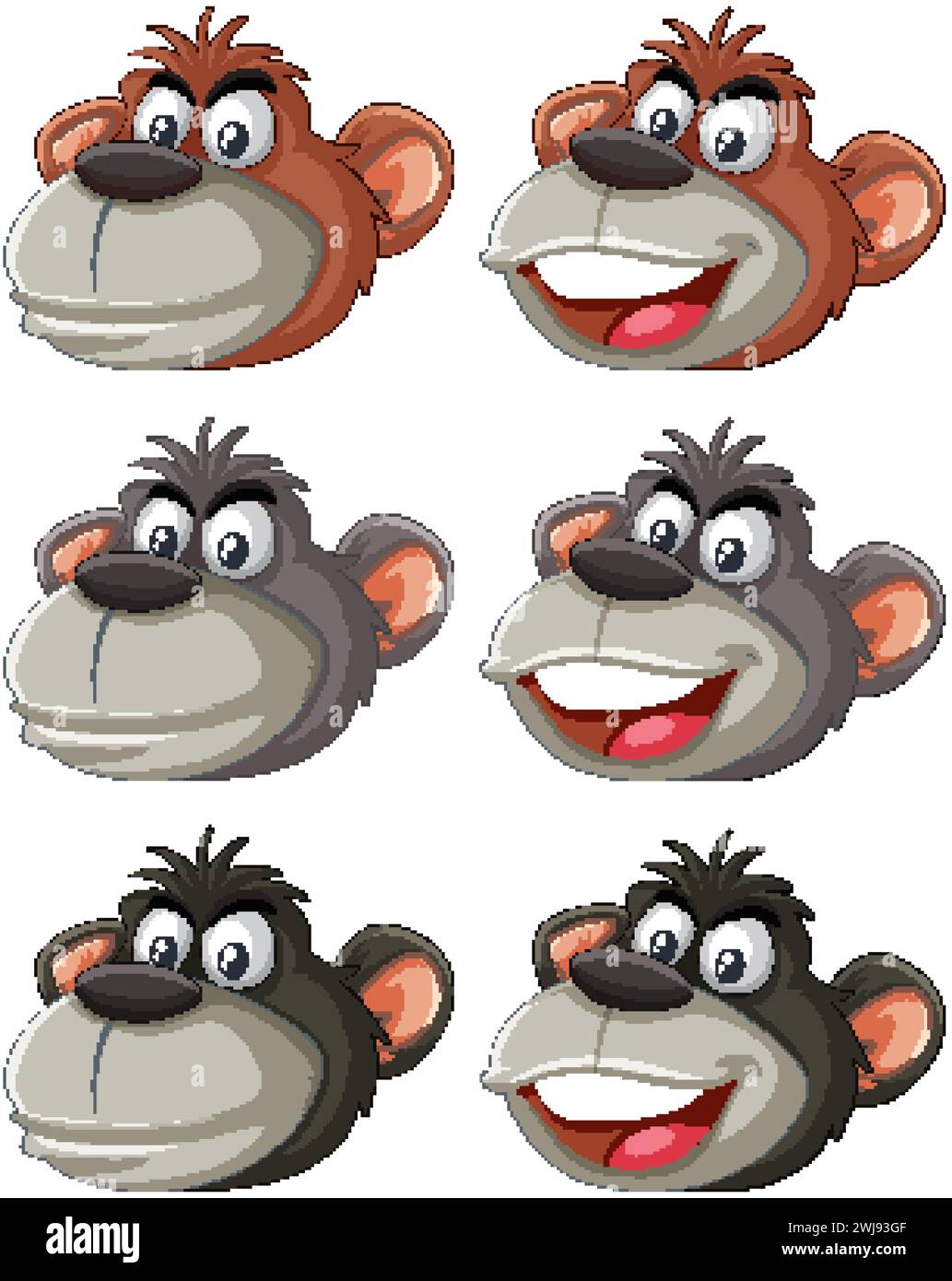 Six vector illustrations of a monkey with different expressions Stock ...