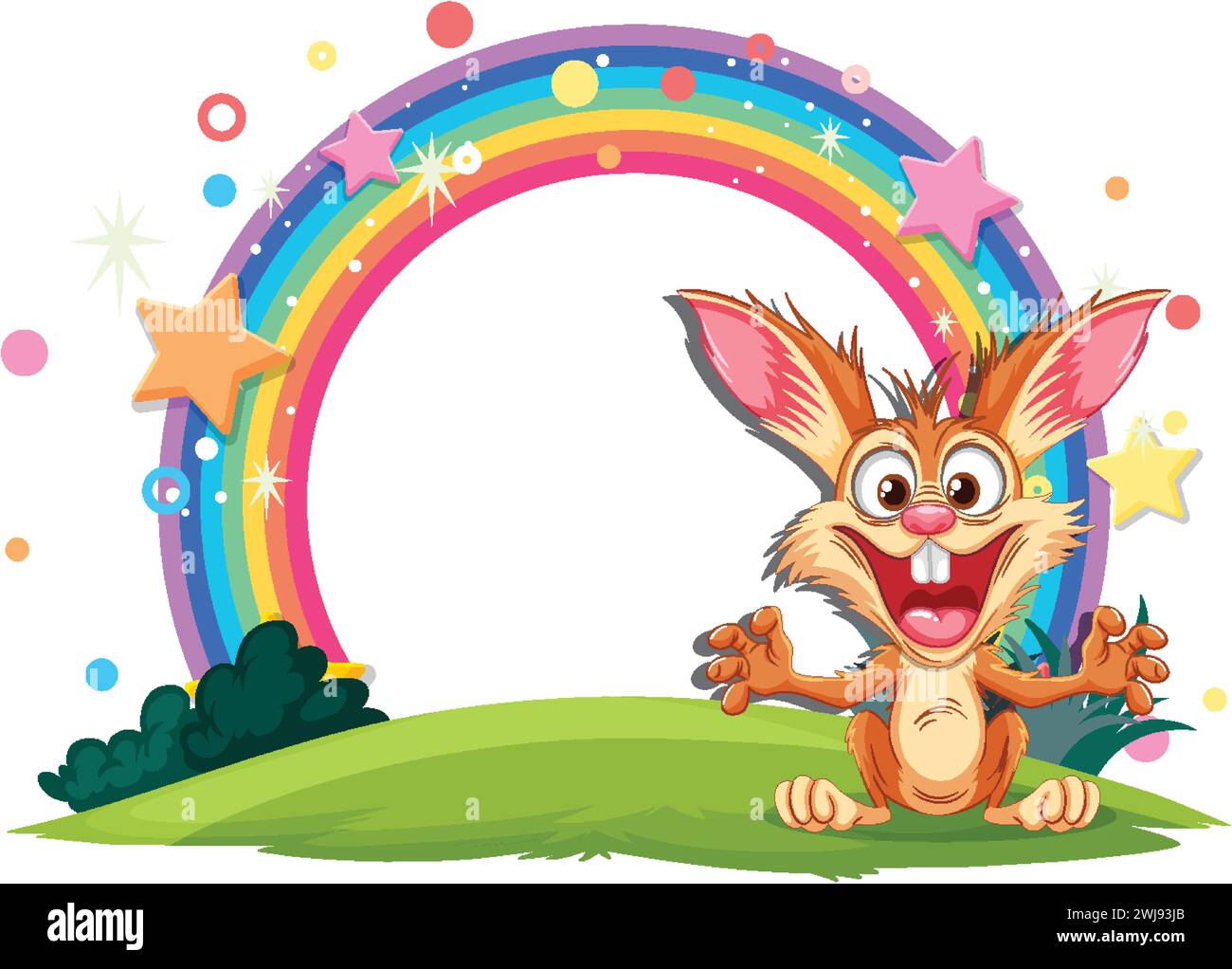 Excited cartoon rabbit with a colorful rainbow backdrop Stock Vector ...