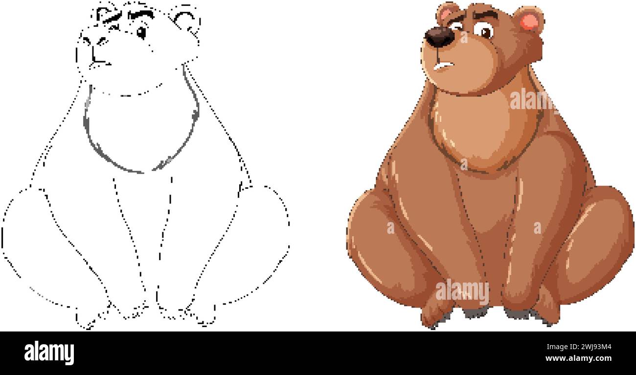 Vector illustration of a bear, before and after coloring Stock Vector ...