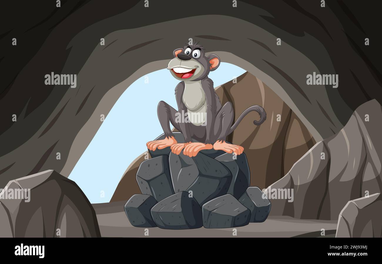 A happy monkey sitting on stones inside a cave Stock Vector Image & Art ...