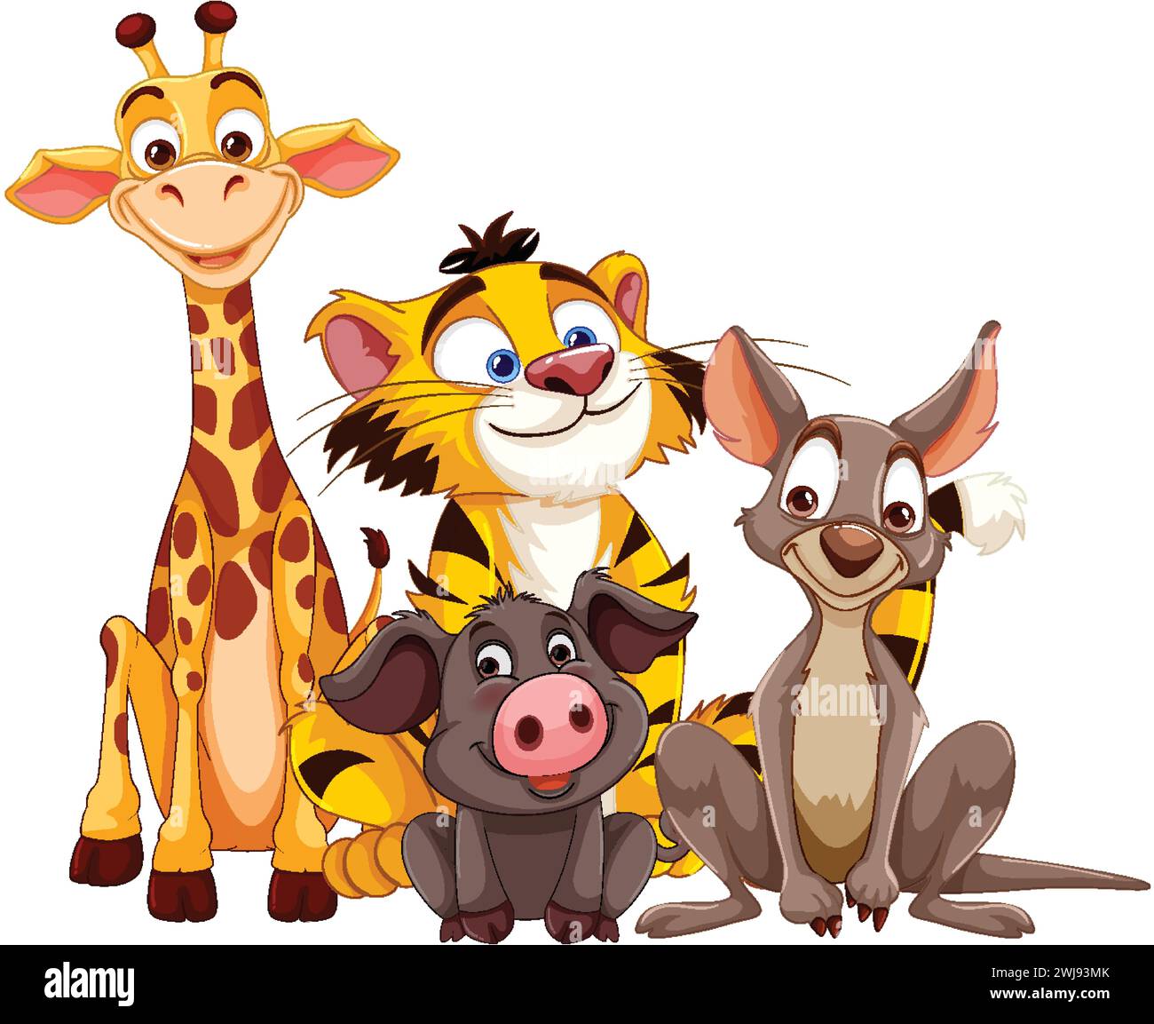 Colorful cartoon animals smiling together happily Stock Vector Image ...