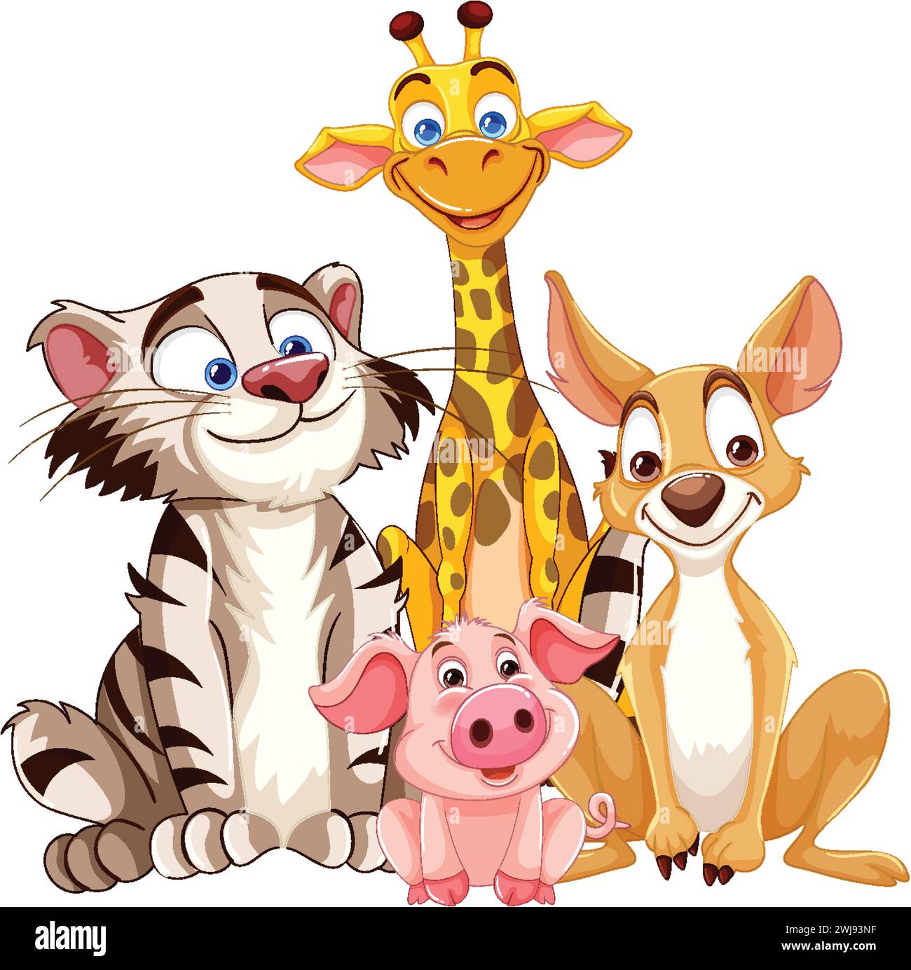 Group of cartoon animals smiling and posing together Stock Vector Image ...