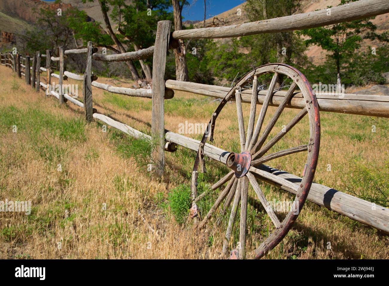 Morrison Ranch fence with wagonwheel at Birch Creek Ranch, Owyhee Wild ...