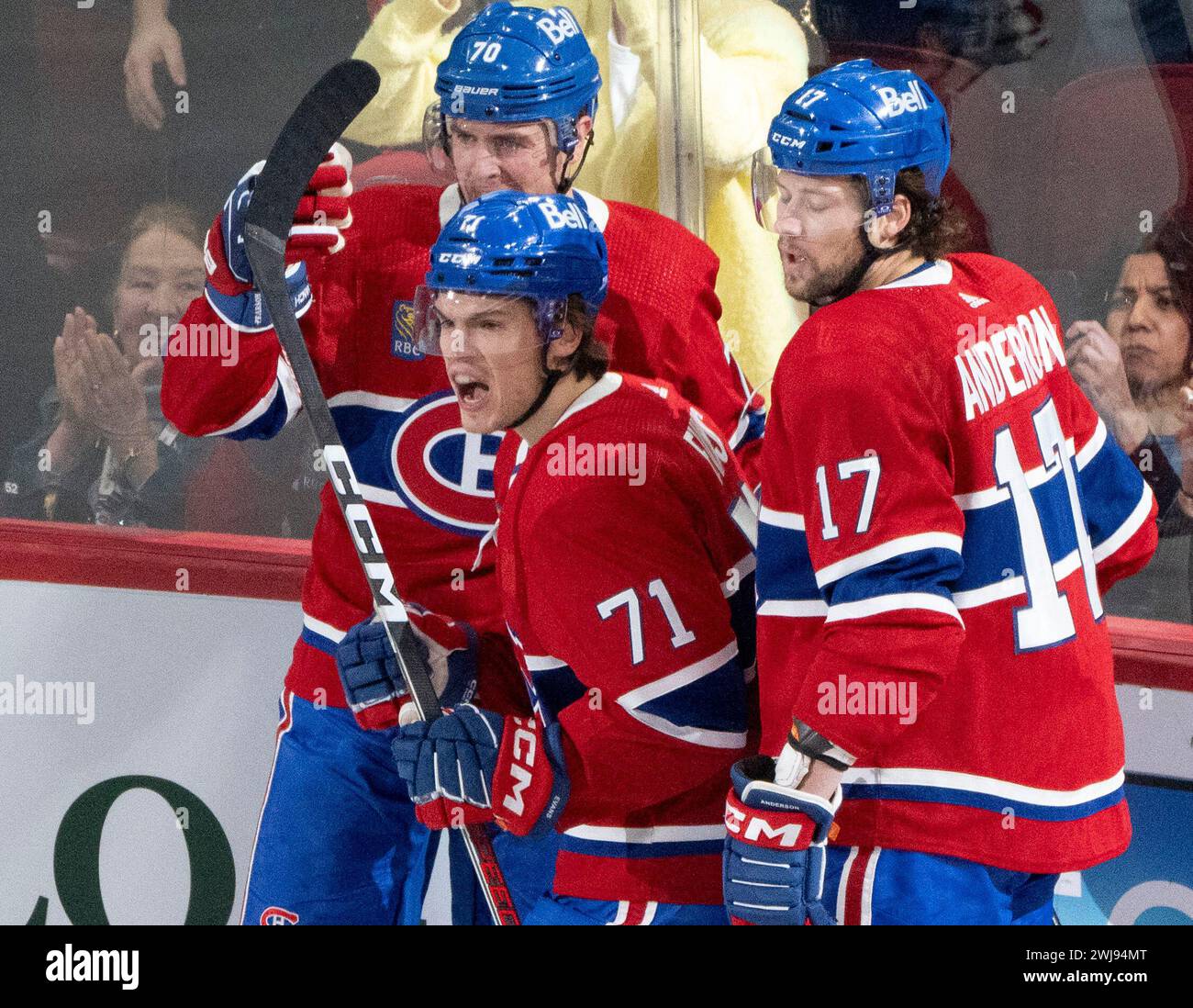 Montreal Canadiens' Jake Evans (71) celebrates his goal against the ...