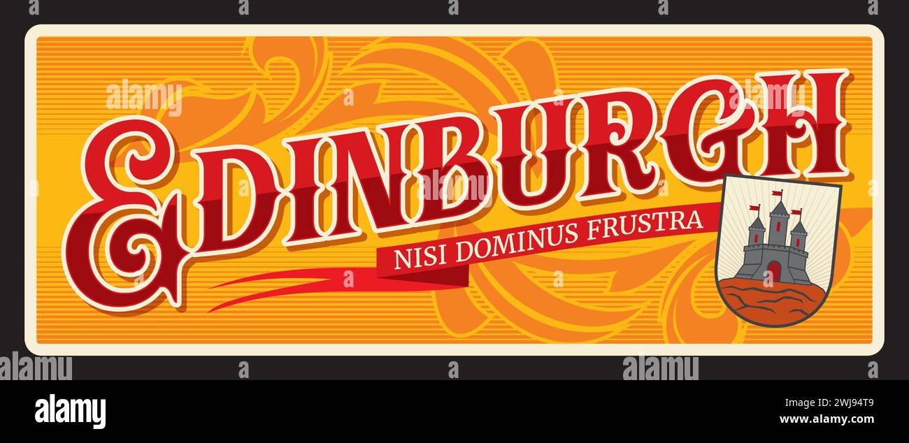 Edinburgh capital city of Scotland. Vector travel plate or sticker ...
