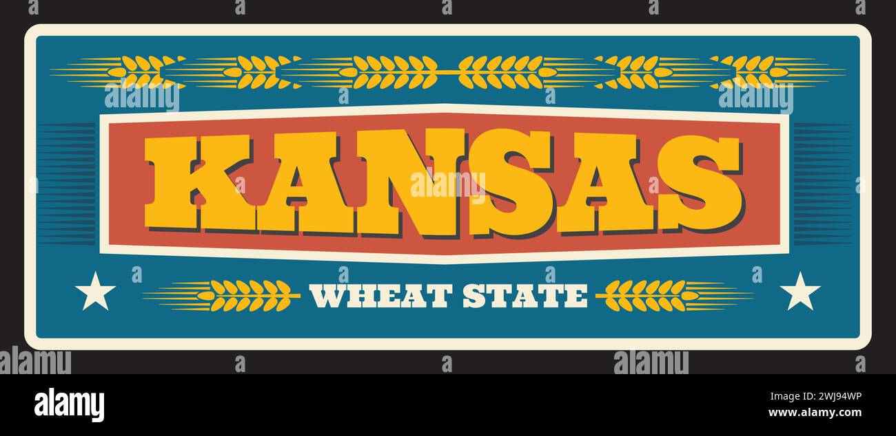 Kansas wheat state metal travel plate , vintage american plaque ...