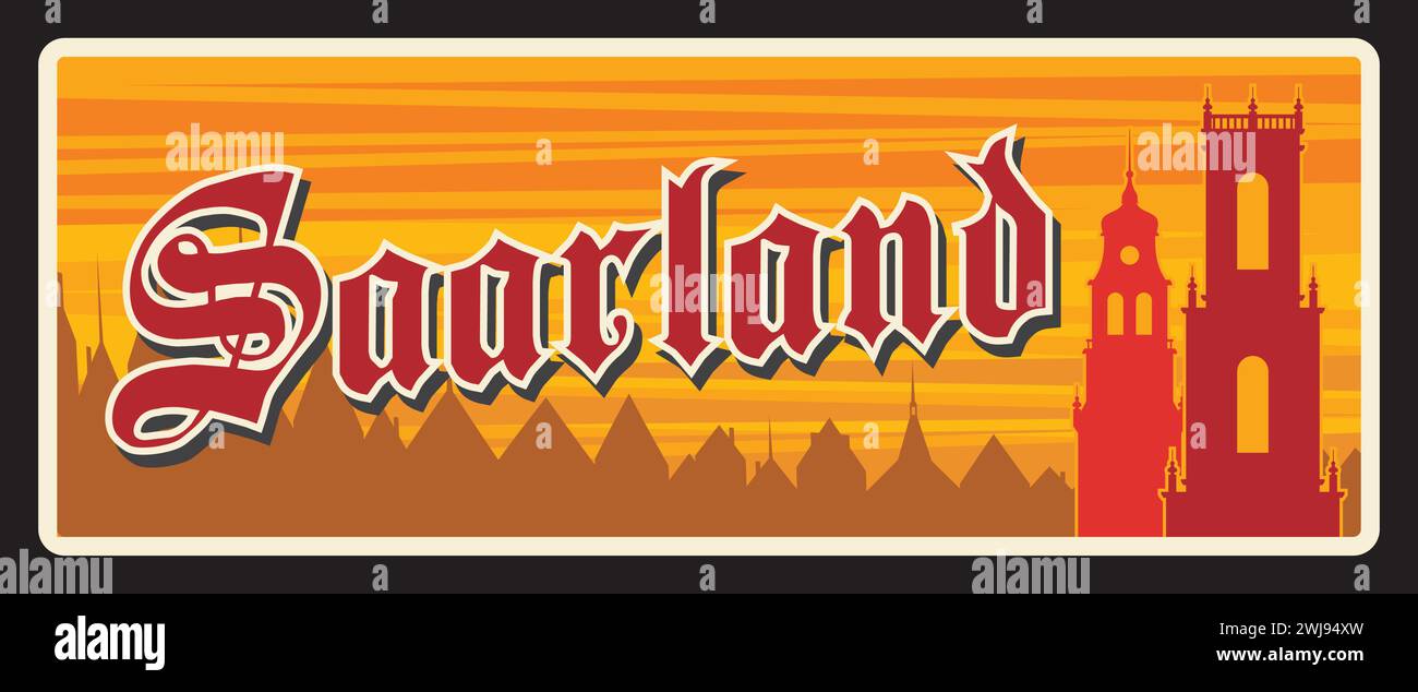 Germany Saarlad city travel plate metal sign, vector retro tin plaque ...