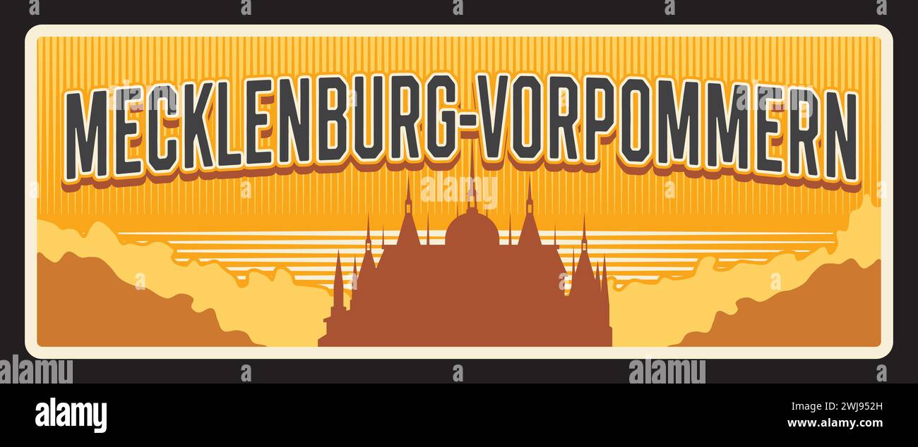 Mecklenburg Vorpommern German city travel plate. Vector Deutschland ...