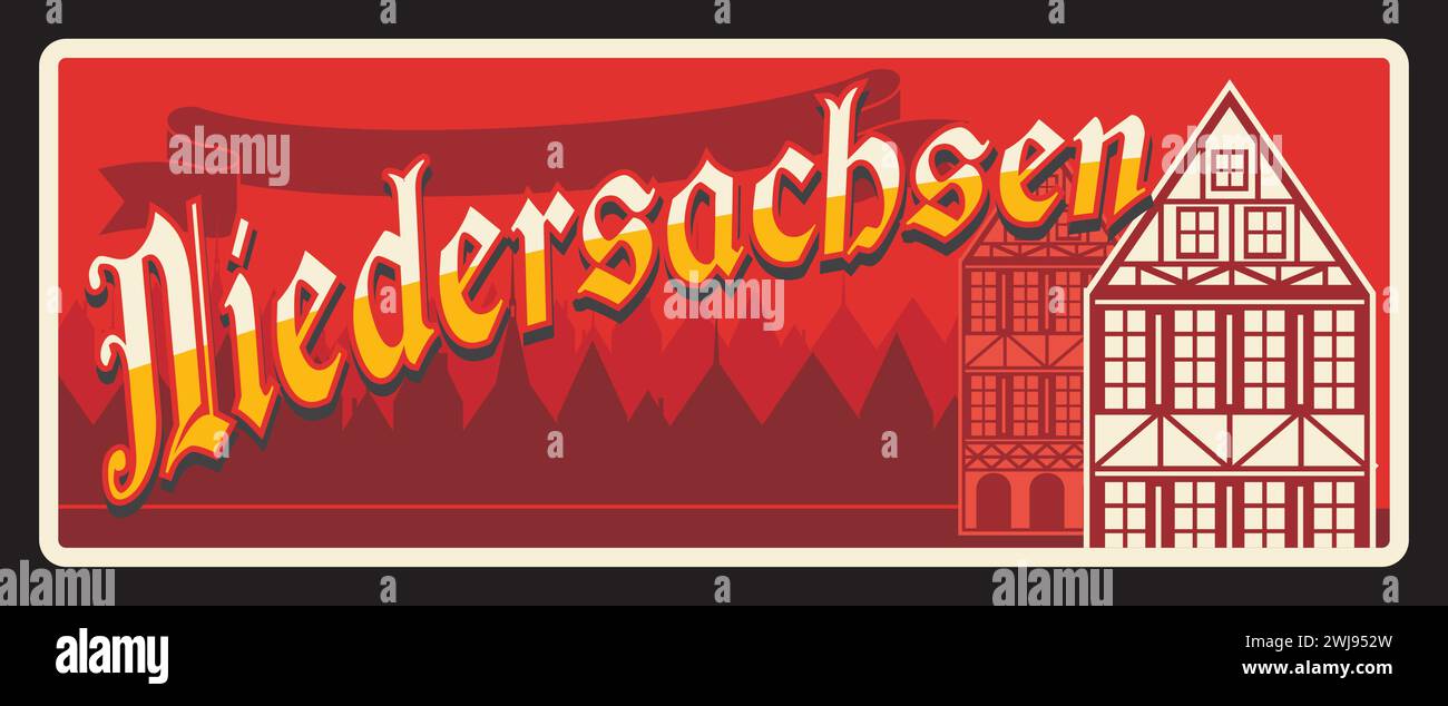 Niedersachsen German city retro travel plate sign, european tourist ...