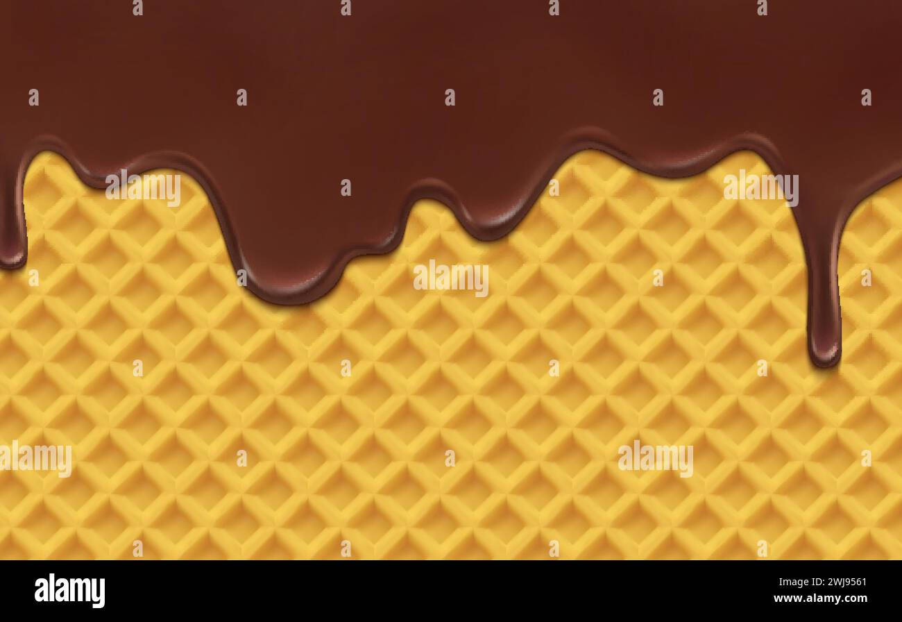 Realistic chocolate drip melting on wafer background, vector choco ...