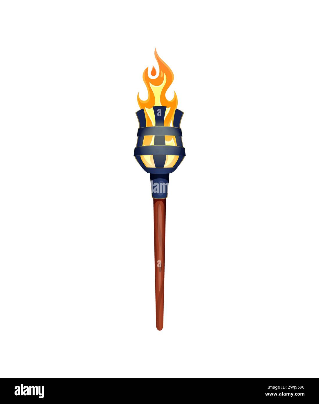 Cartoon pirate torch with burning fire. Isolated vector medieval ...
