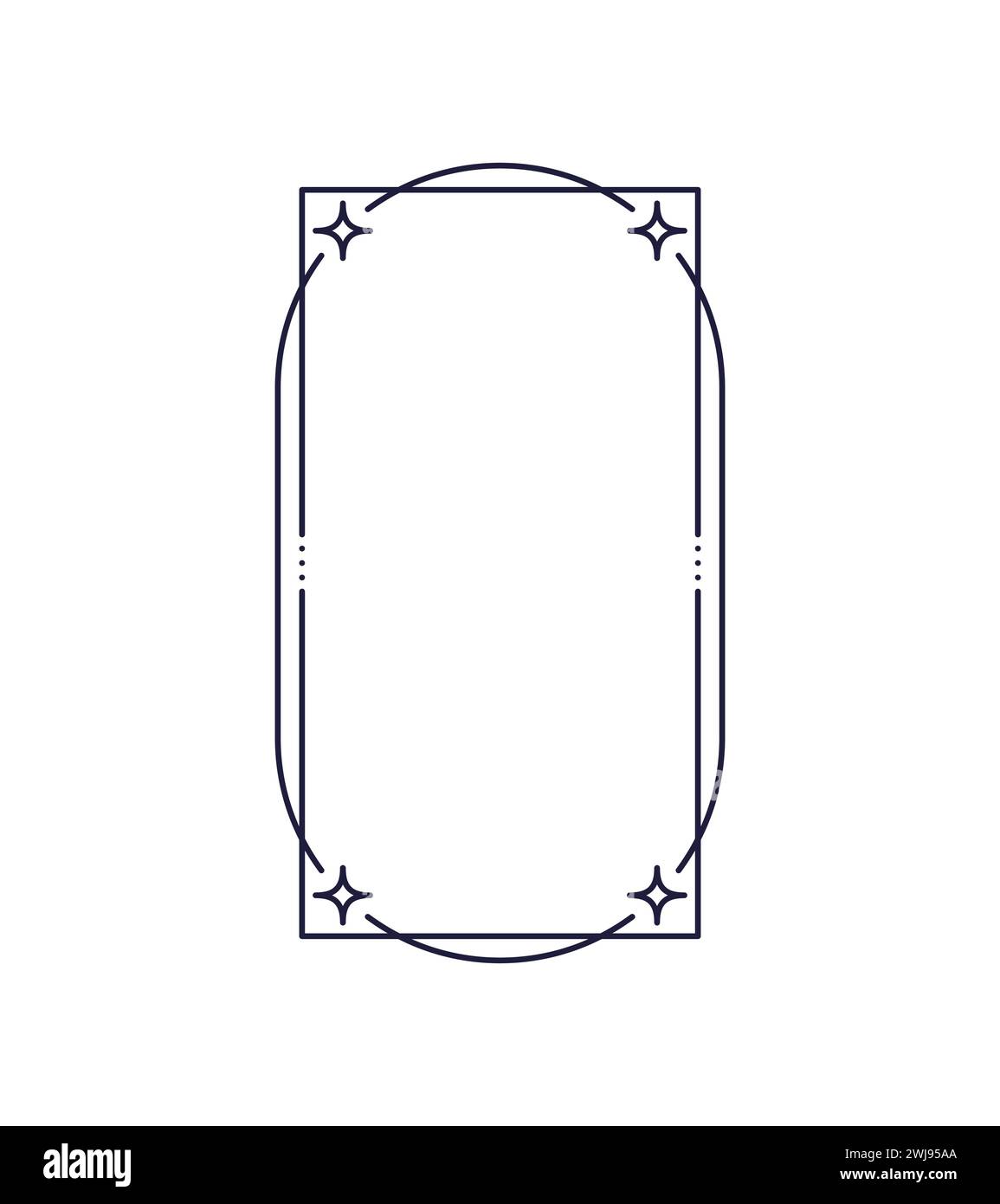 Minimal line rectangle frame with oval, star twinkles and sparkles ...