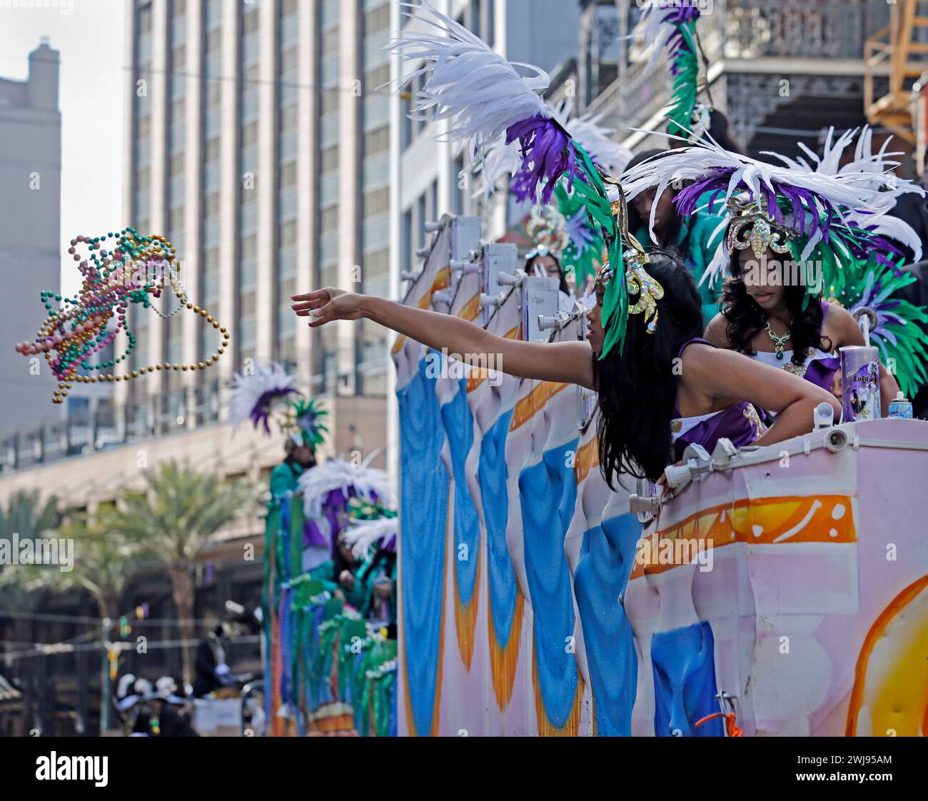 New Orleans, United States. 14th Feb, 2024. A member of the Zulu parade ...