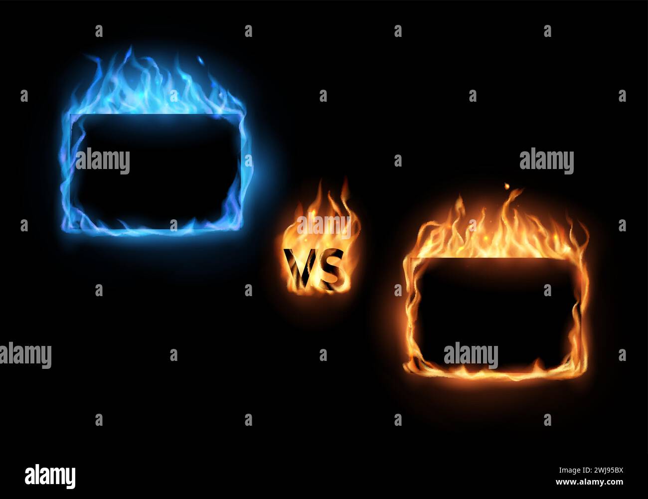 VS versus fire and gas frames for fight battle competition, vector ...