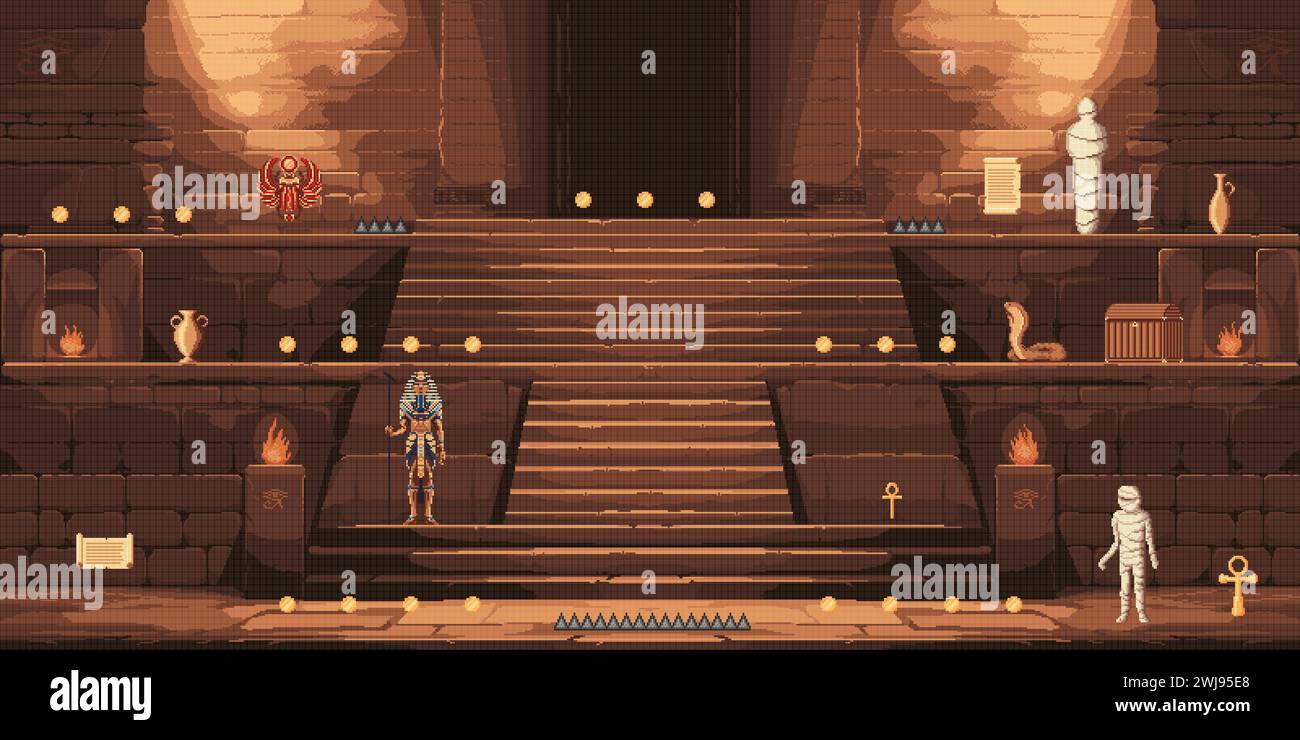 Ancient Egypt temple or pyramid 8bit pixel art arcade game level map ...
