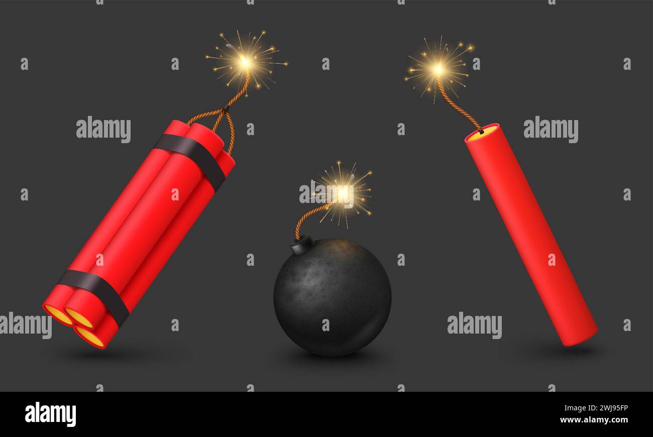 Realistic burning dynamite bomb sticks hi-res stock photography and ...