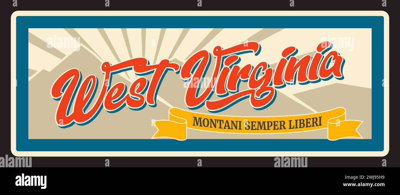 West Virginia retro travel plate, American state vintage vector banner ...