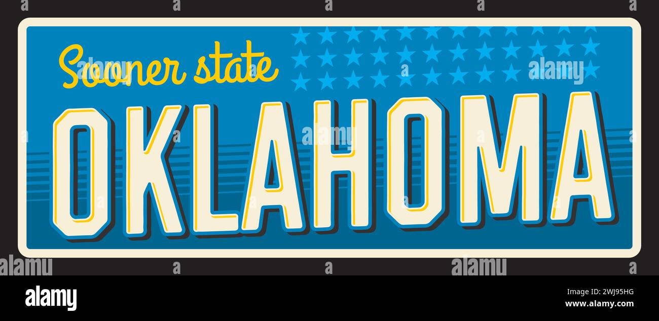 Oklahoma US state retro travel plate, old plaque, vintage vector banner ...