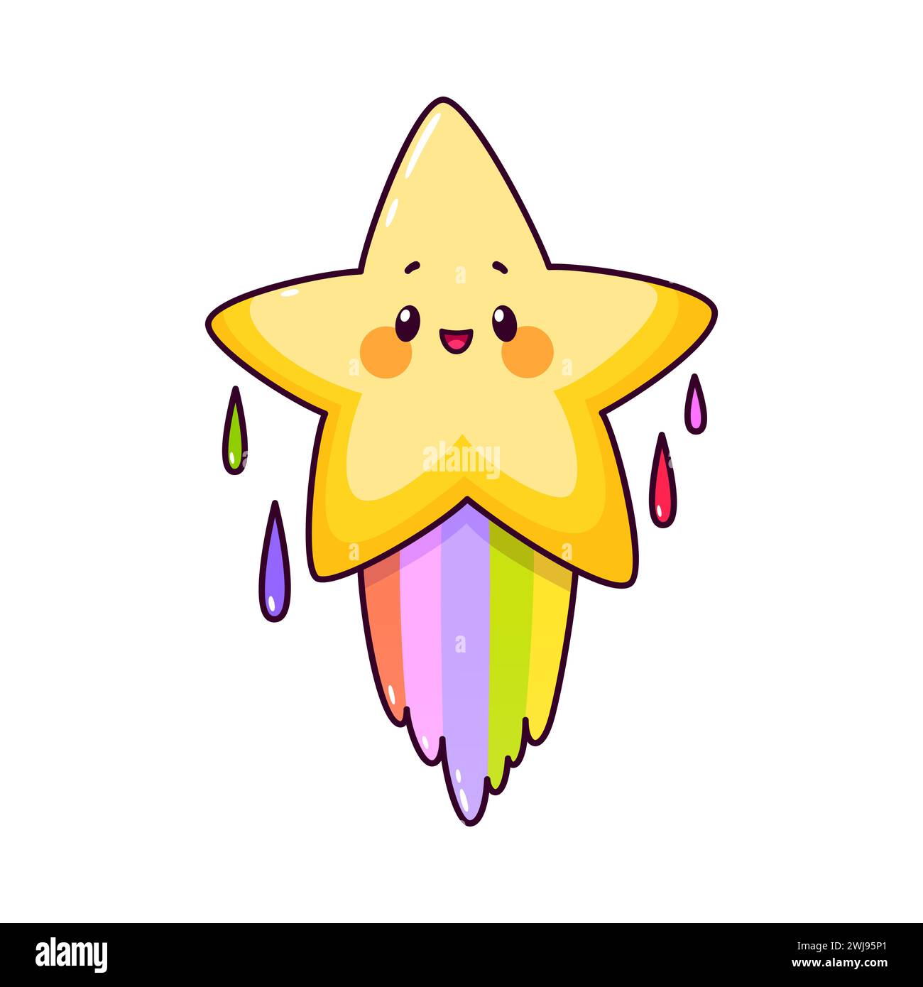 Cartoon cute funny kawaii star and twinkle character with colorful ...