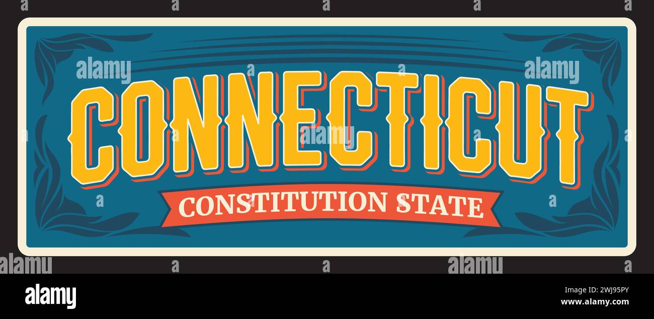 USA Connecticut sign, vintage travel plate. American travel and tourism ...