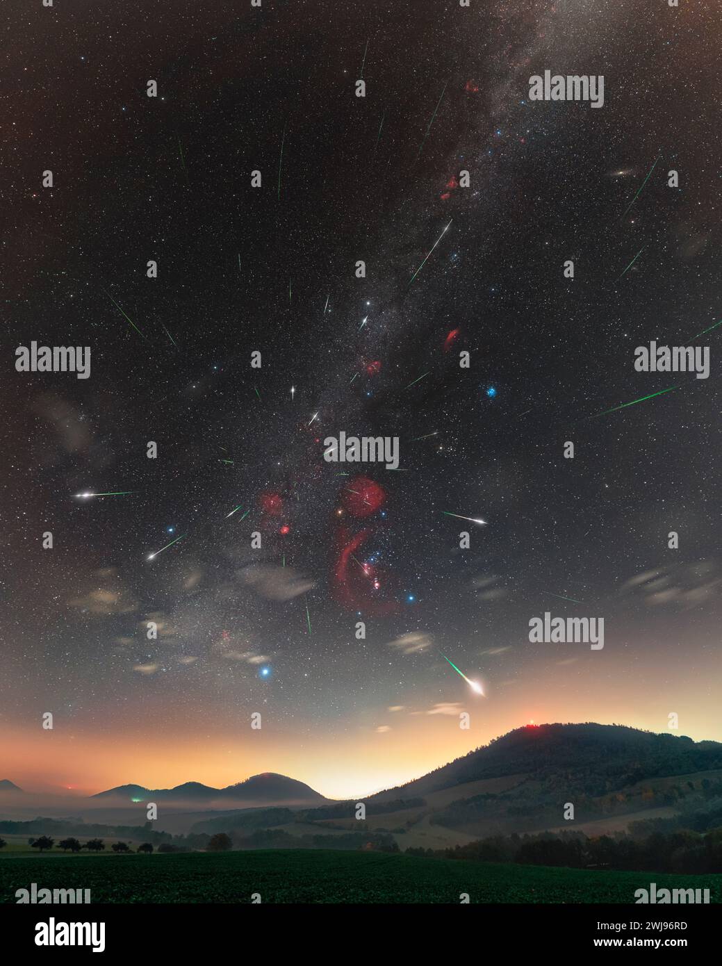 Orionids meteor shower, composite image Stock Photo - Alamy