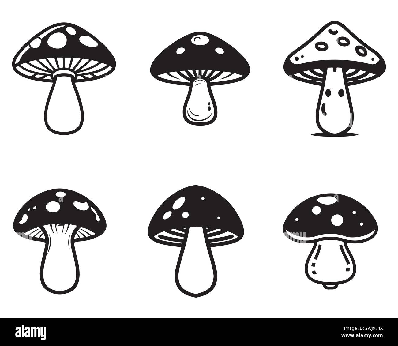 SET of mushrooms outline vector icon on white background illustration ...
