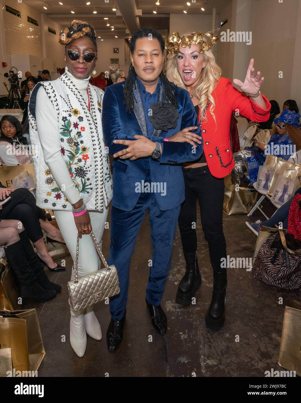 Tinu, Ty-Ron Mayes and Luciana Pampalone attends the Dell Scott NYFW ...