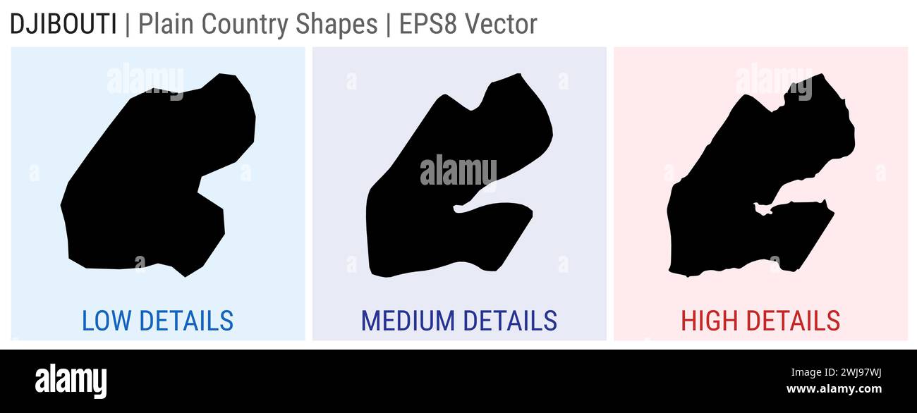 Djibouti - plain country shape. Low, medium and high detailed maps of Djibouti. EPS8 Vector ...