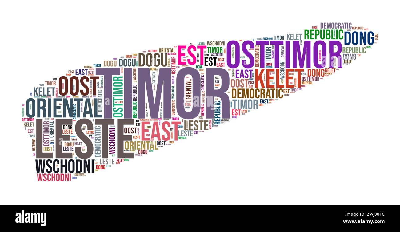 Timor-Leste country shape word cloud. Typography style country ...